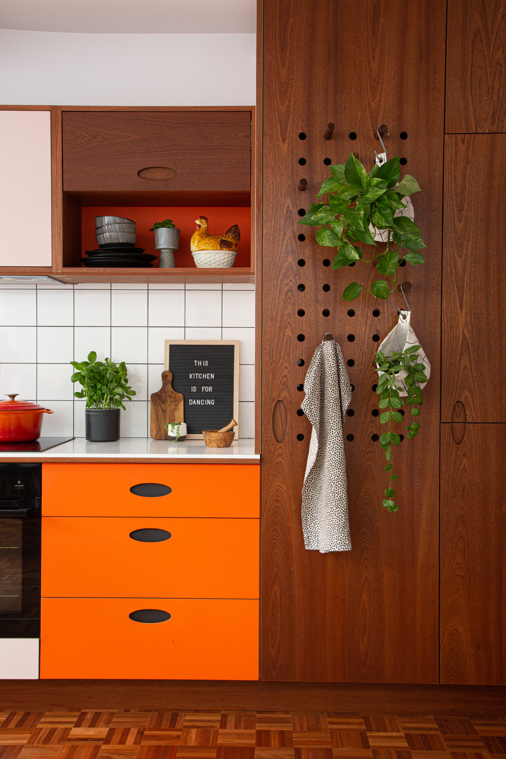 Enugu | Retro Orange and White Kitchen | Wood Works Brighton